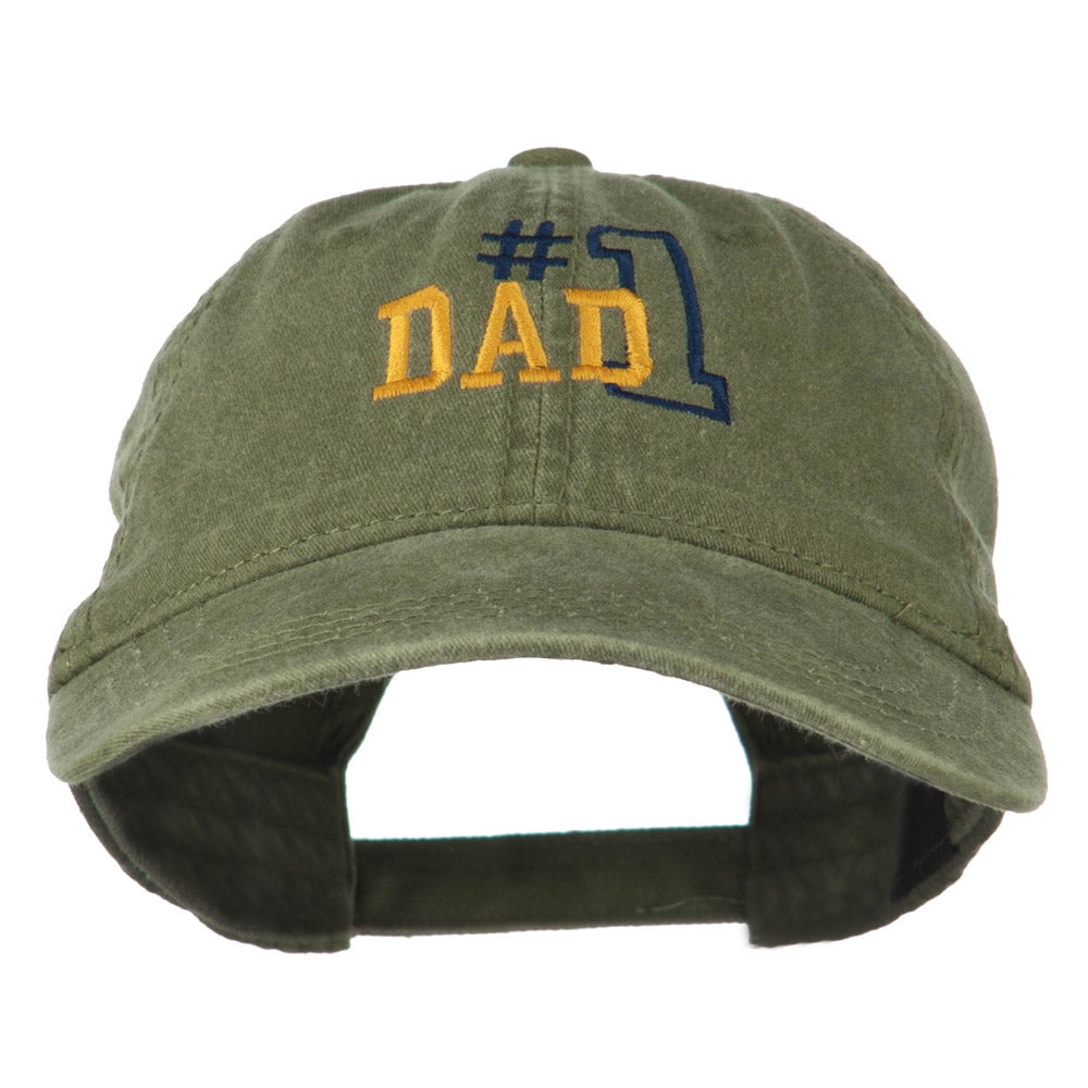 Number 1 Dad Outline Embroidered Washed Cotton Cap - Olive Green OSFM ...