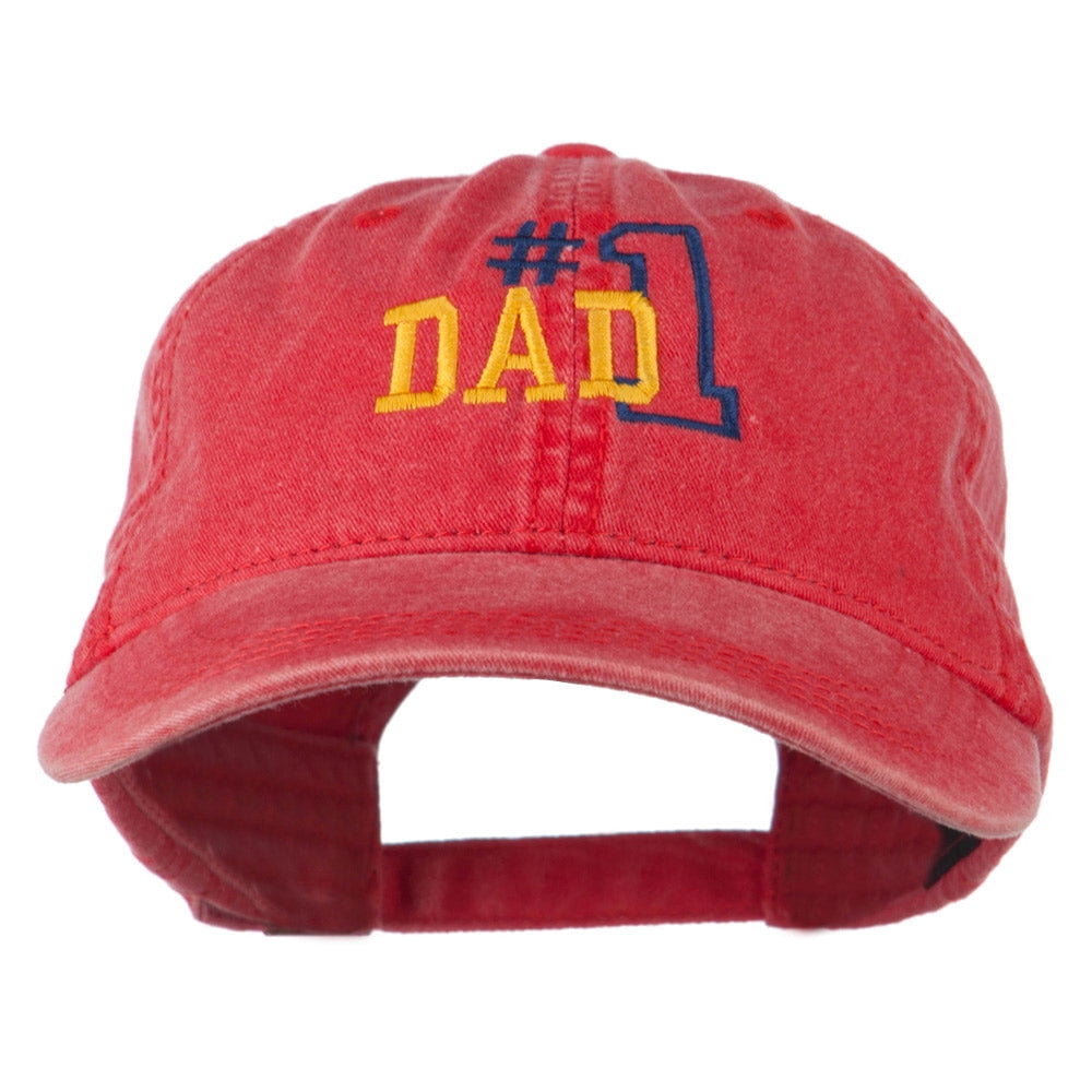 Number 1 Dad Outline Embroidered Washed Cotton Cap - Red OSFM - Walmart.com