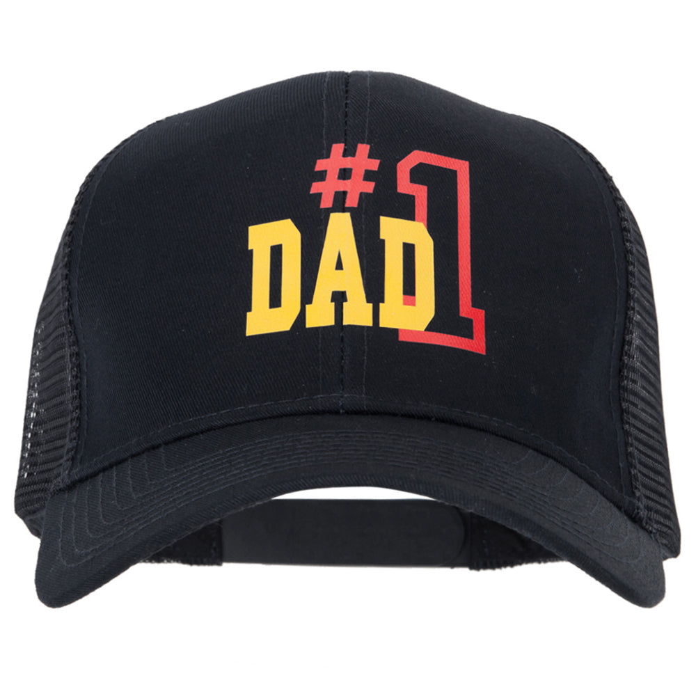 Number 1 Dad Outline Heat Transfer Solid Cotton Mesh Pro Style Cap ...
