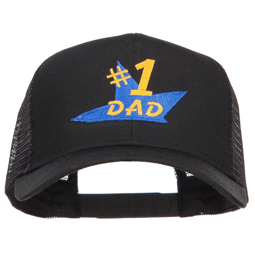 Number 1 Dad Star Embroidered Solid Mesh Cap - Black OSFM - Walmart.com