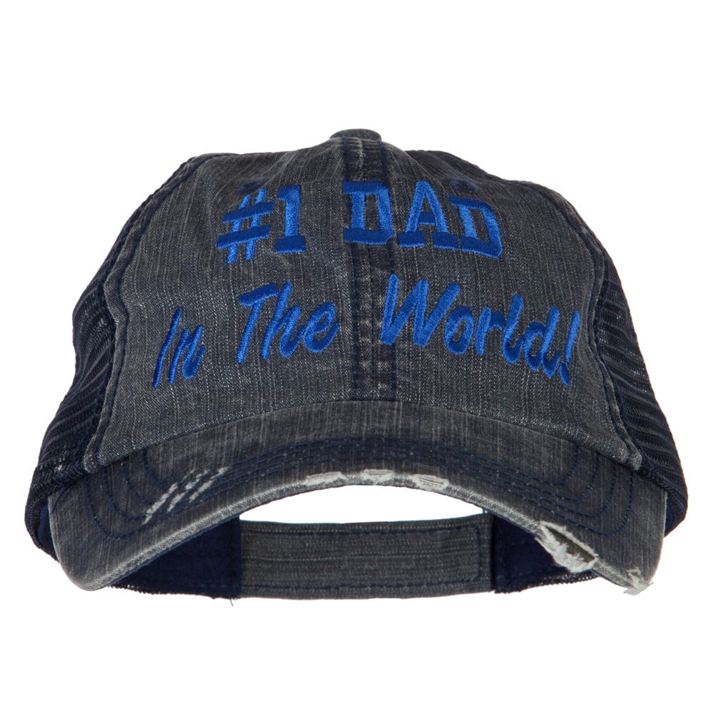 Number 1 Dad in The World Embroidered Low Profile Mesh Cap - Navy OSFM ...
