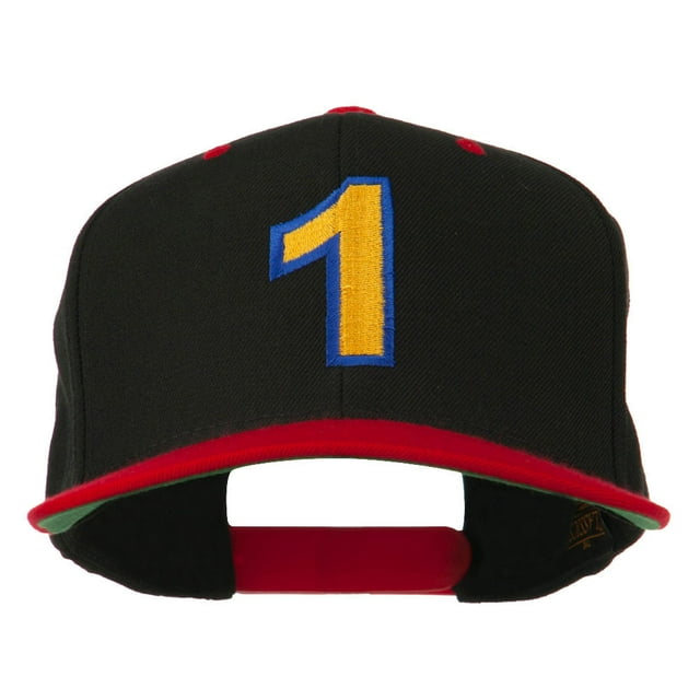 Number 1 Embroidered Classic Two Tone Snapback Cap - Black Red OSFM ...