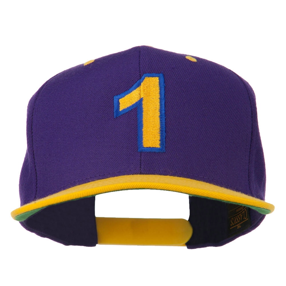 Number 1 Embroidered Classic Two Tone Snapback Cap - Purple Gold OSFM ...