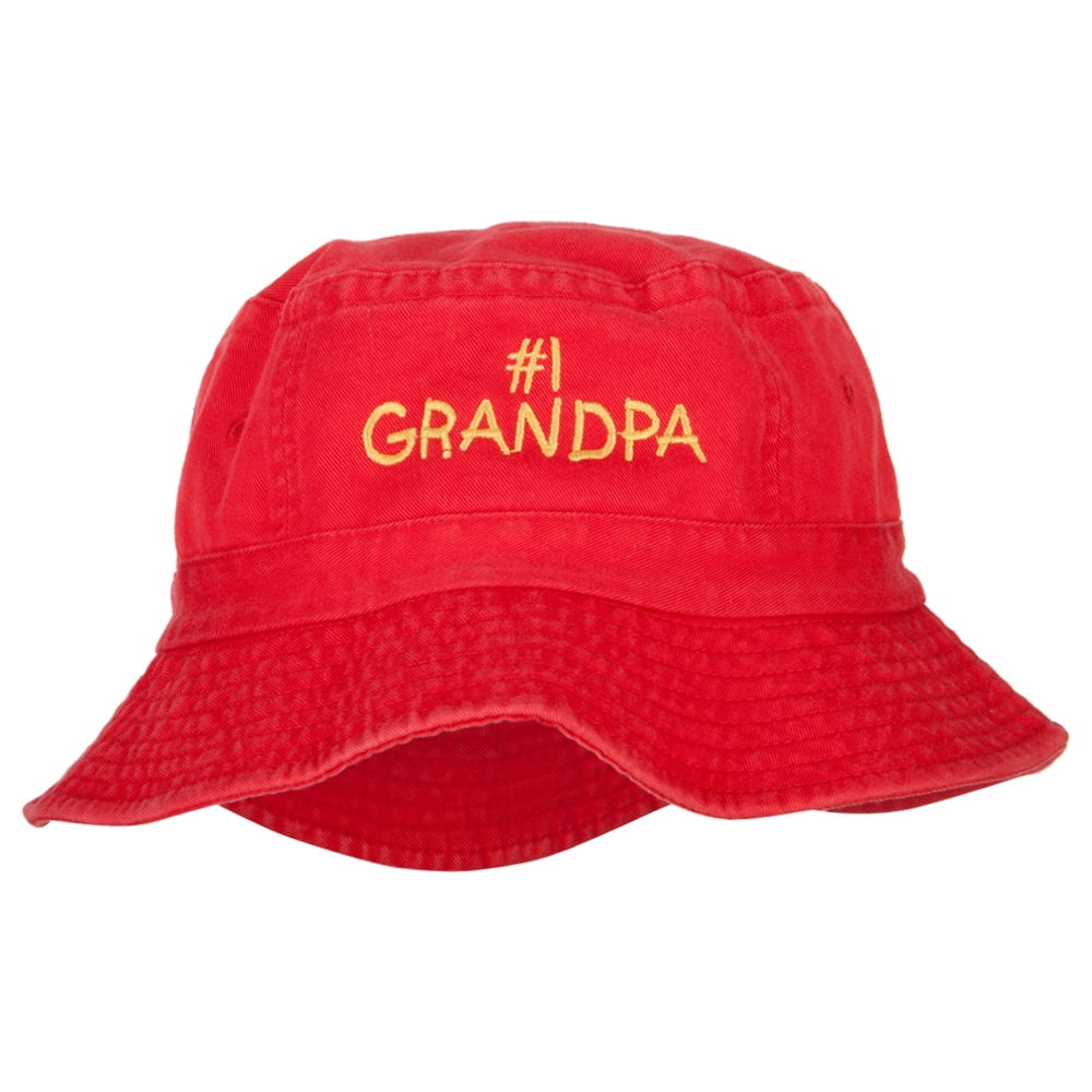 Number 1 Grandpa Embroidered Bucket Hat - Red OSFM - Walmart.com