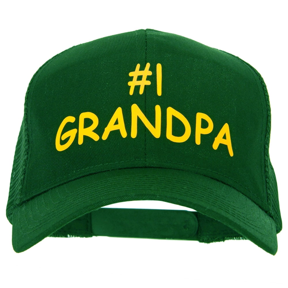 Number 1 Grandpa Heat Transfer Solid Cotton Mesh Pro Style Cap - Kelly ...