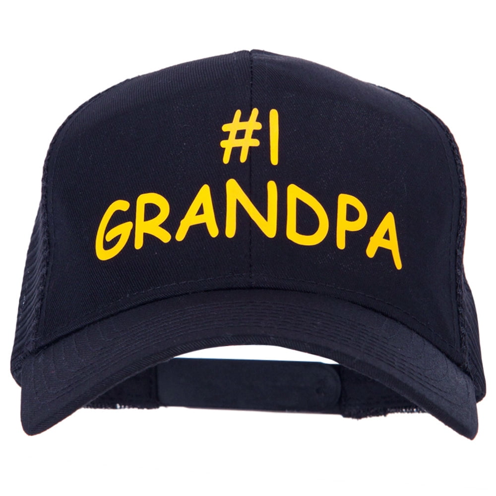 Number 1 Grandpa Heat Transfer Solid Cotton Mesh Pro Style Cap - Navy ...