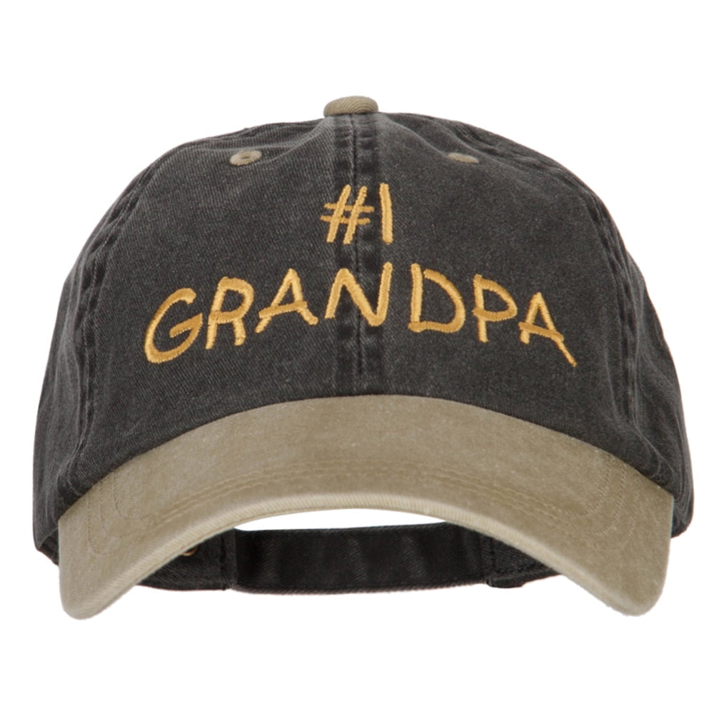 Number 1 Grandpa Letters Embroidered Pigment Dyed Wash Cap - Black ...