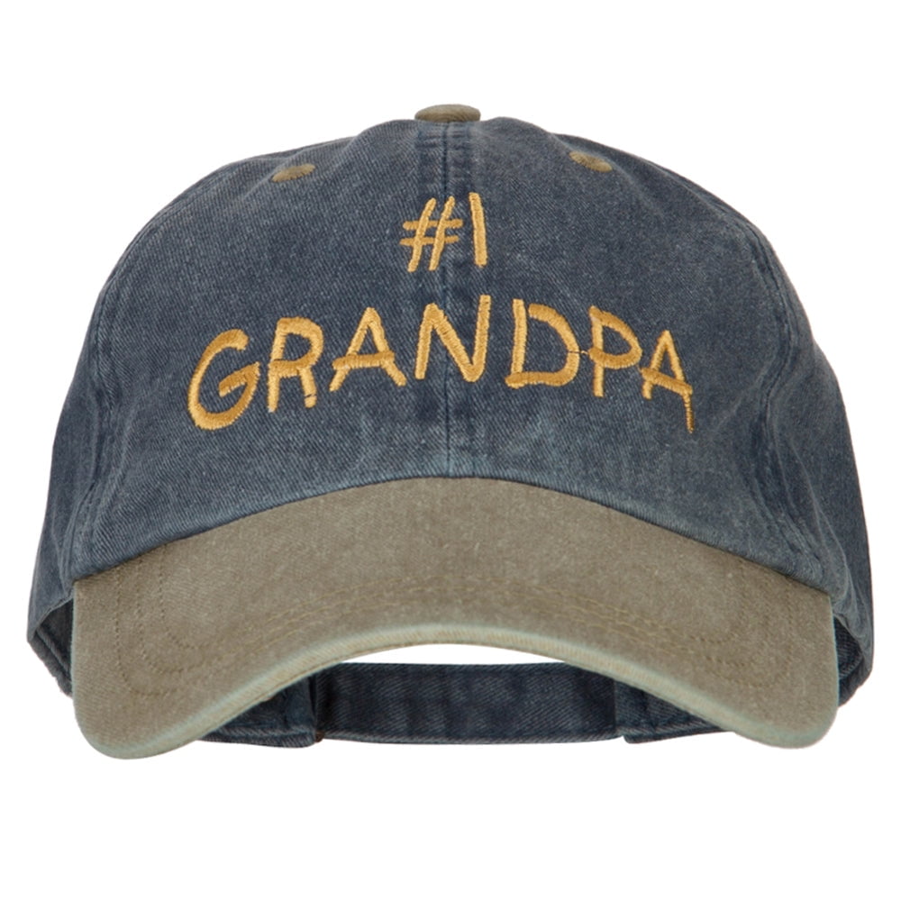 Number 1 Grandpa Letters Embroidered Pigment Dyed Wash Cap - Navy Khaki ...