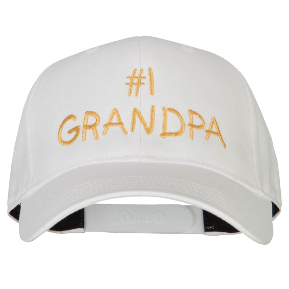 Number 1 Grandpa Letters Embroidered Solid Cotton Pro Style Cap - White ...