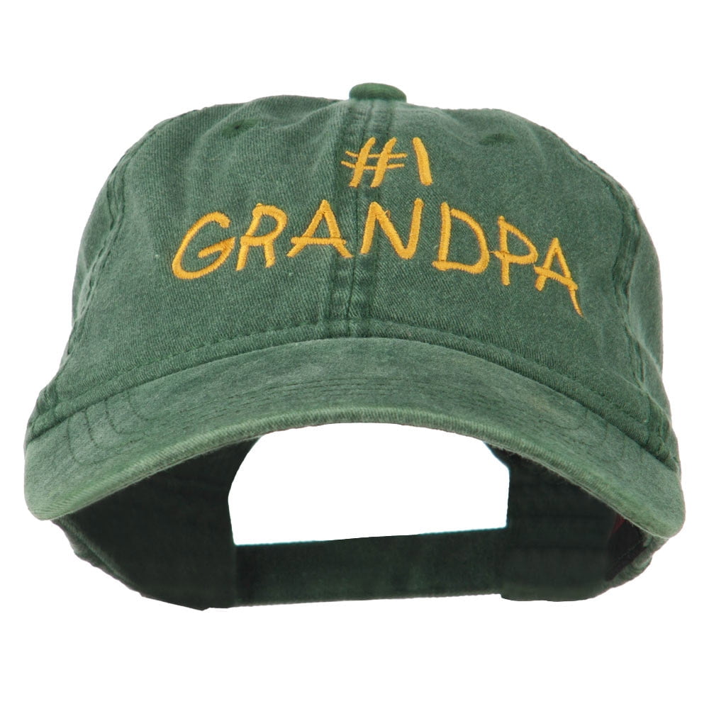 Number 1 Grandpa Letters Embroidered Washed Cotton Cap - Dark Green ...