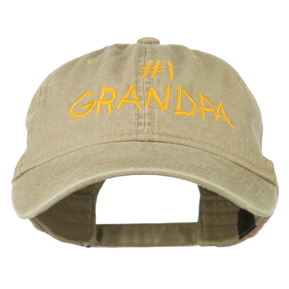 Number 1 Grandpa Letters Embroidered Washed Cotton Cap - Khaki OSFM ...