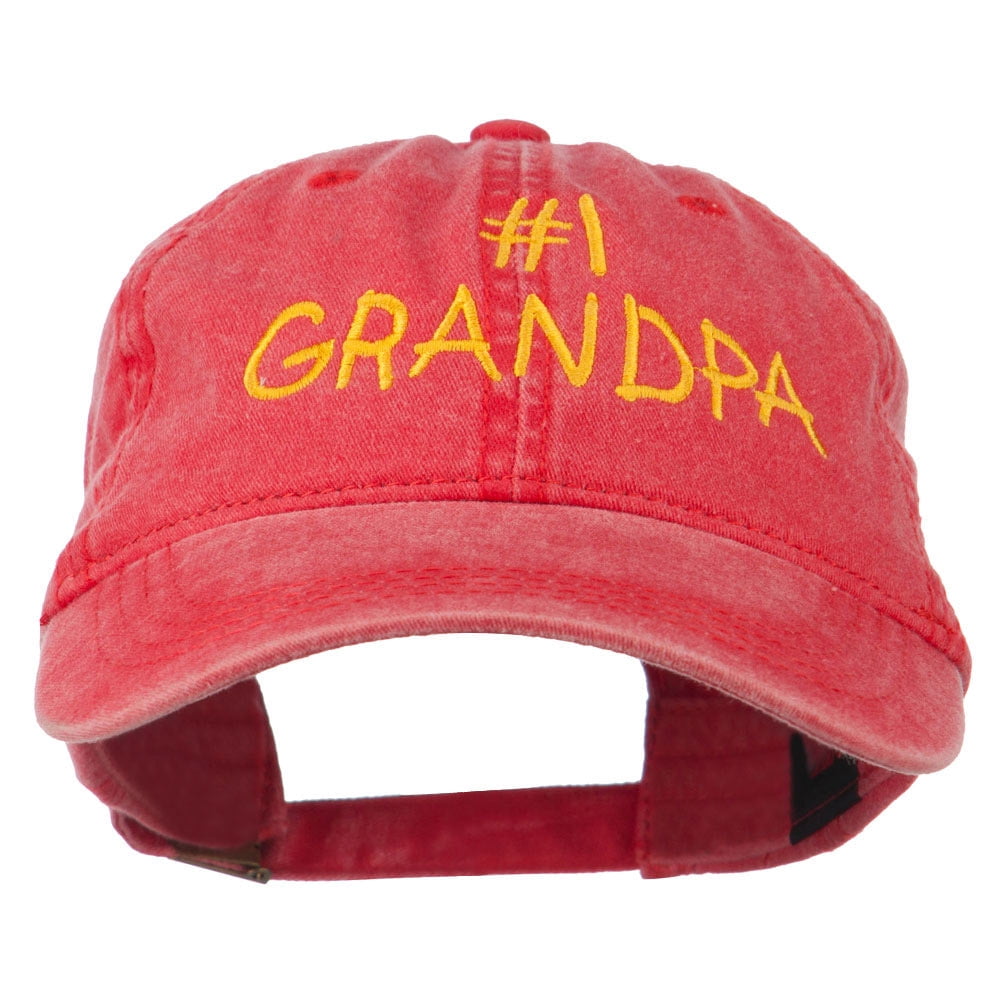 Number 1 Grandpa Letters Embroidered Washed Cotton Cap - Red OSFM ...