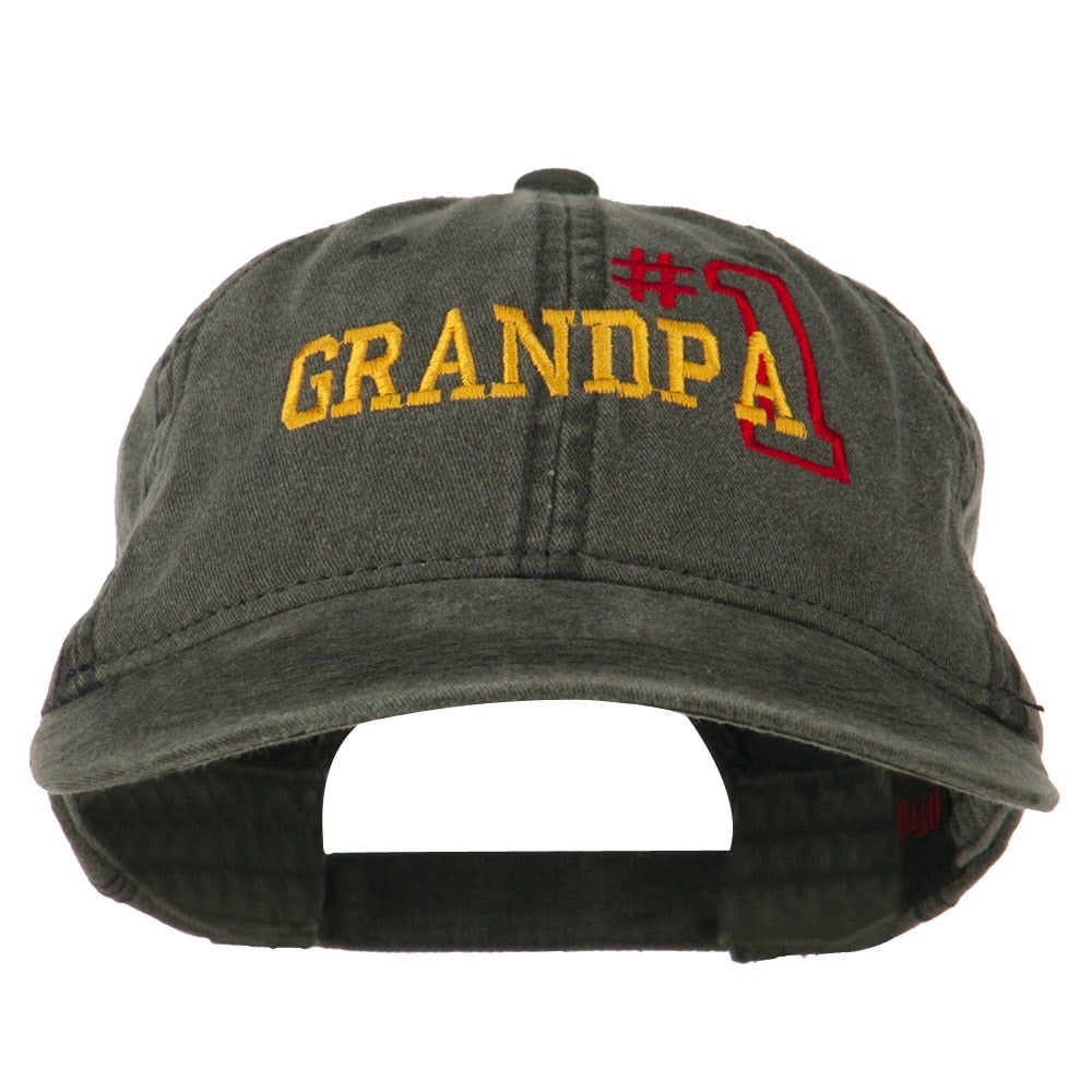 Number 1 Grandpa Outline Embroidered Washed Cotton Cap - Black OSFM ...