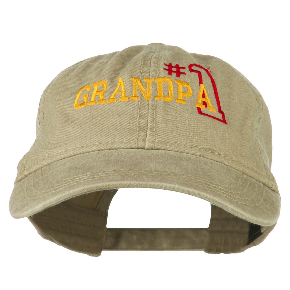 Number 1 Grandpa Outline Embroidered Washed Cotton Cap - Khaki OSFM ...