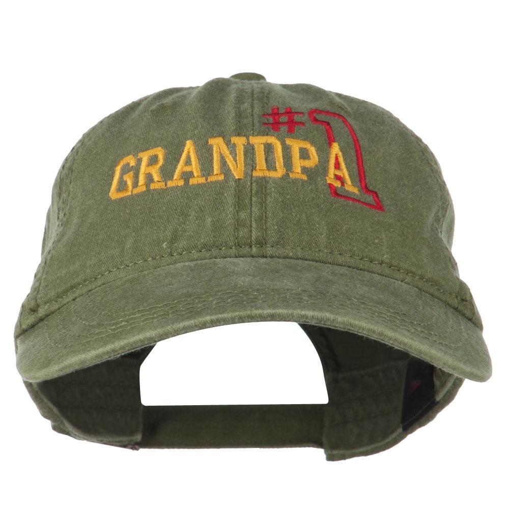 Number 1 Grandpa Outline Embroidered Washed Cotton Cap - Olive Green ...