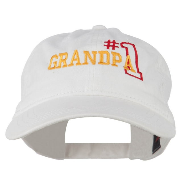 Number 1 Grandpa Outline Embroidered Washed Cotton Cap - White OSFM ...