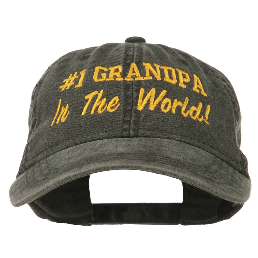 Number 1 Grandpa in the World Embroidered Washed Cotton Cap - Black ...