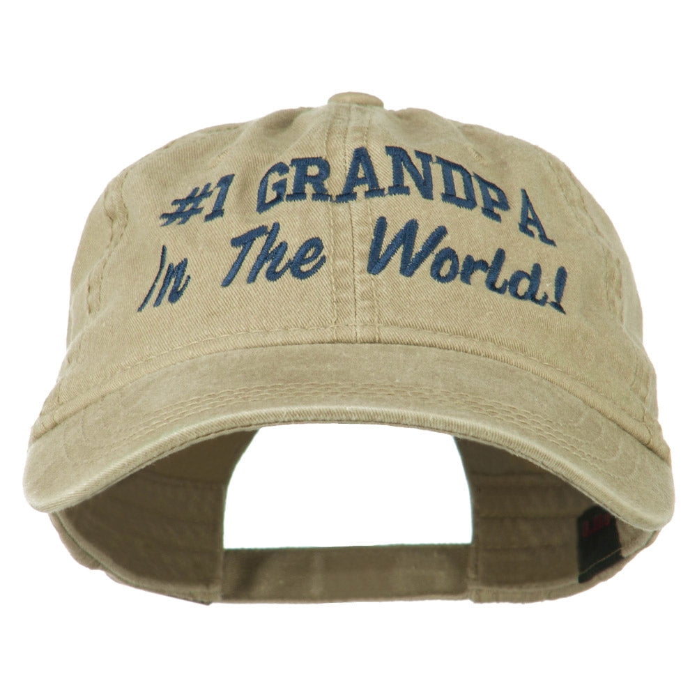 Number 1 Grandpa in the World Embroidered Washed Cotton Cap - Khaki ...