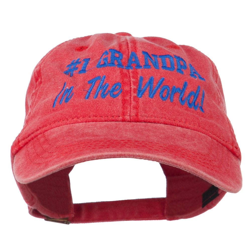 Number 1 Grandpa in the World Embroidered Washed Cotton Cap - Red OSFM ...