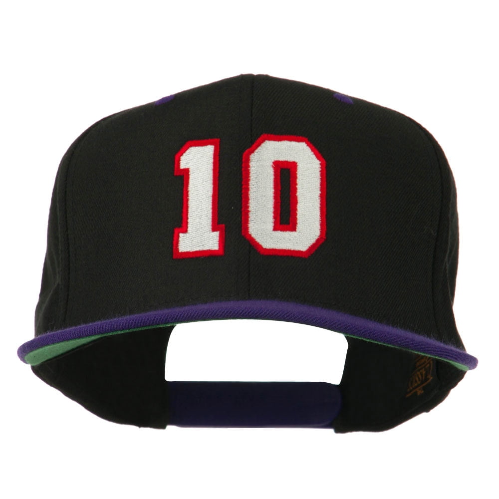 Number 10 Embroidered Classic Two Tone Snapback Cap - Black Purple OSFM ...