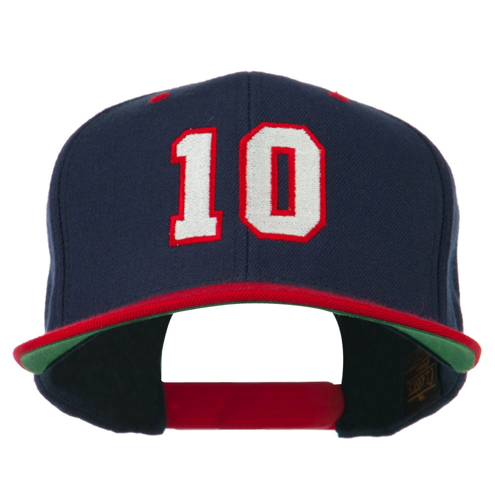 Number 10 Embroidered Classic Two Tone Snapback Cap - Navy Red OSFM ...