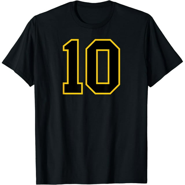 Number #10 Sports Jersey Uniform Yellow Black Lucky Number T-Shirt ...