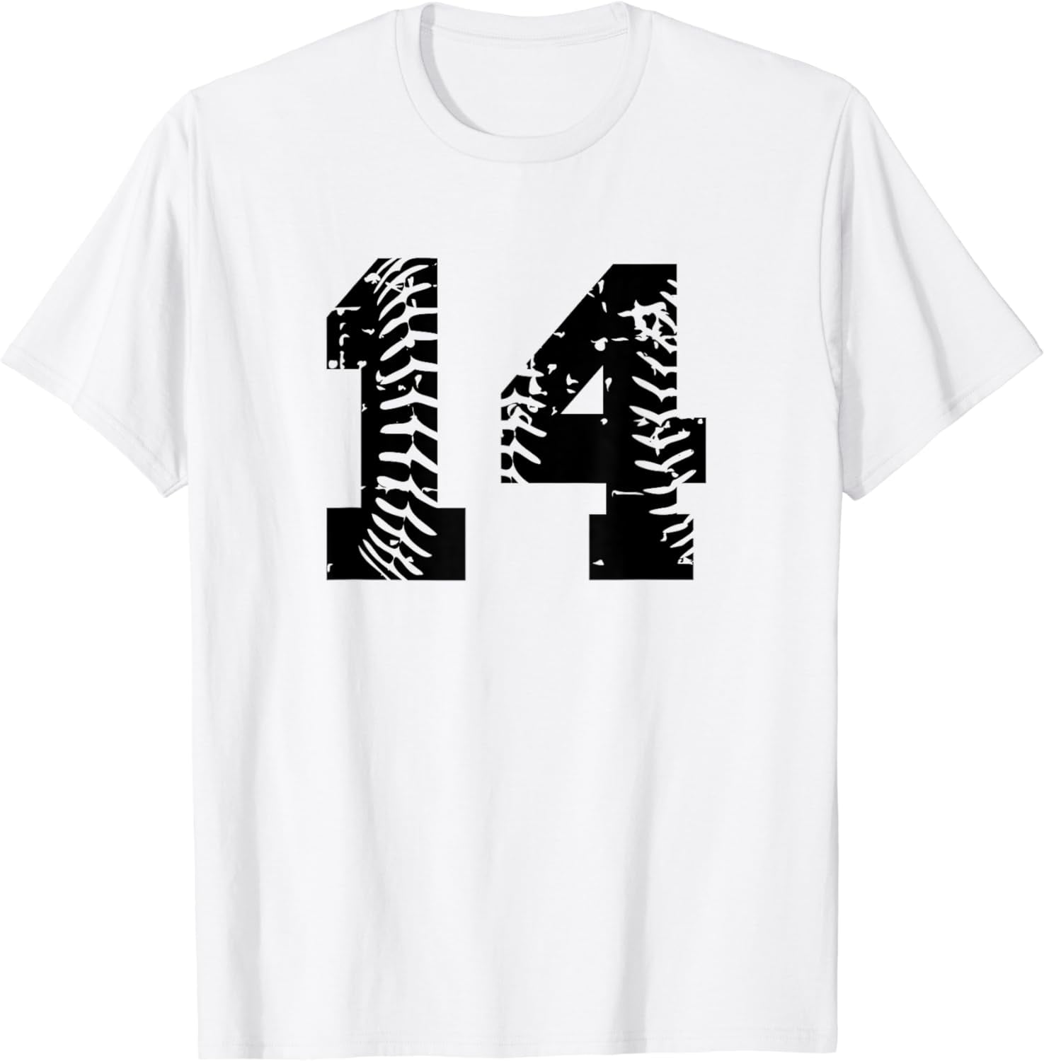 Number #14 Softball Baseball Black Grunge Lucky Number T-Shirt ...