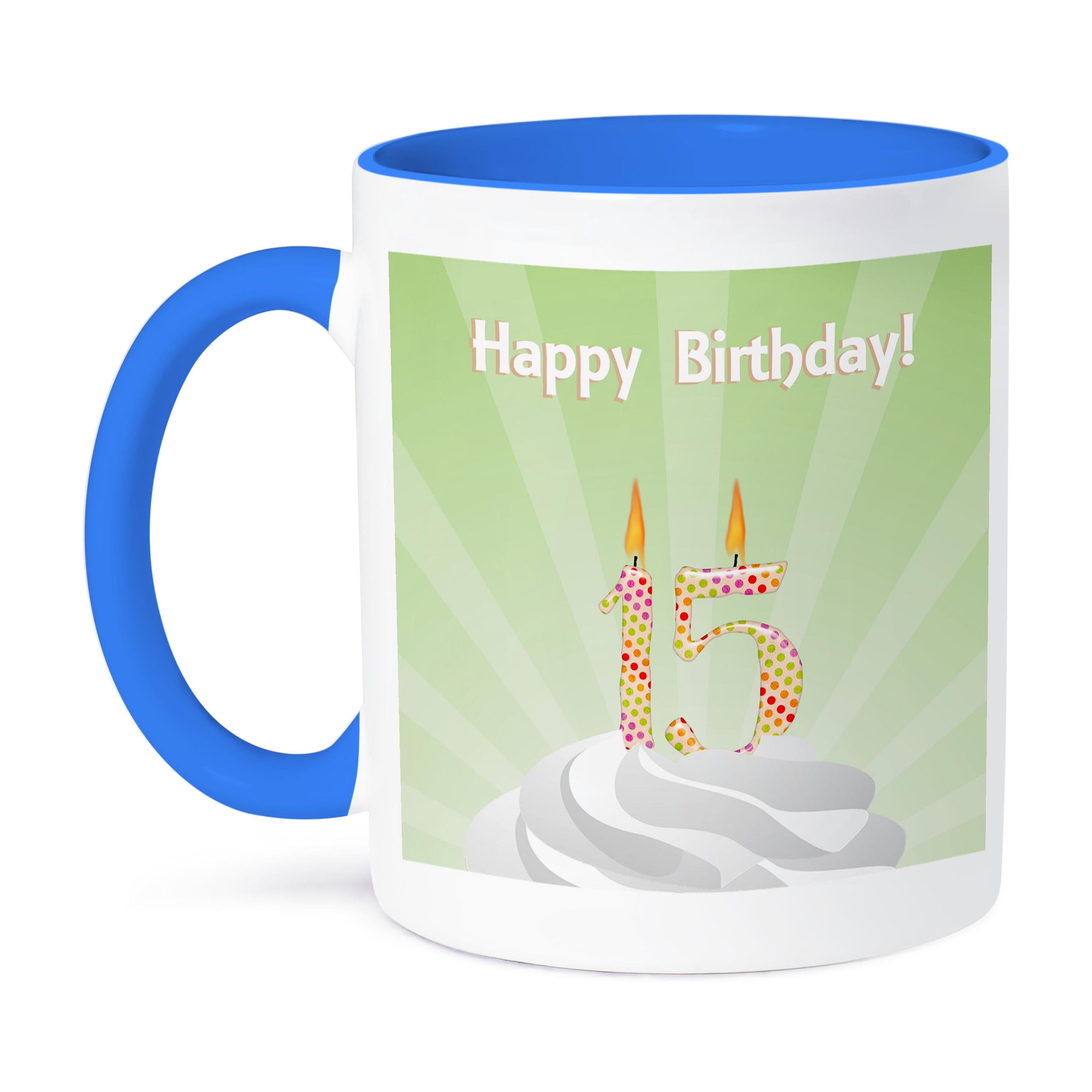 3dRose, Number 15 Candle with Colorful Dots on Top of Whipped Icing, Happy Birthday, 15oz Two ...