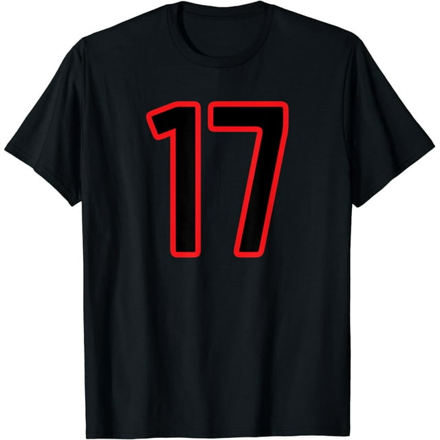 Number #17 Sports Jersey Red Black Favorite Lucky Number T-Shirt ...