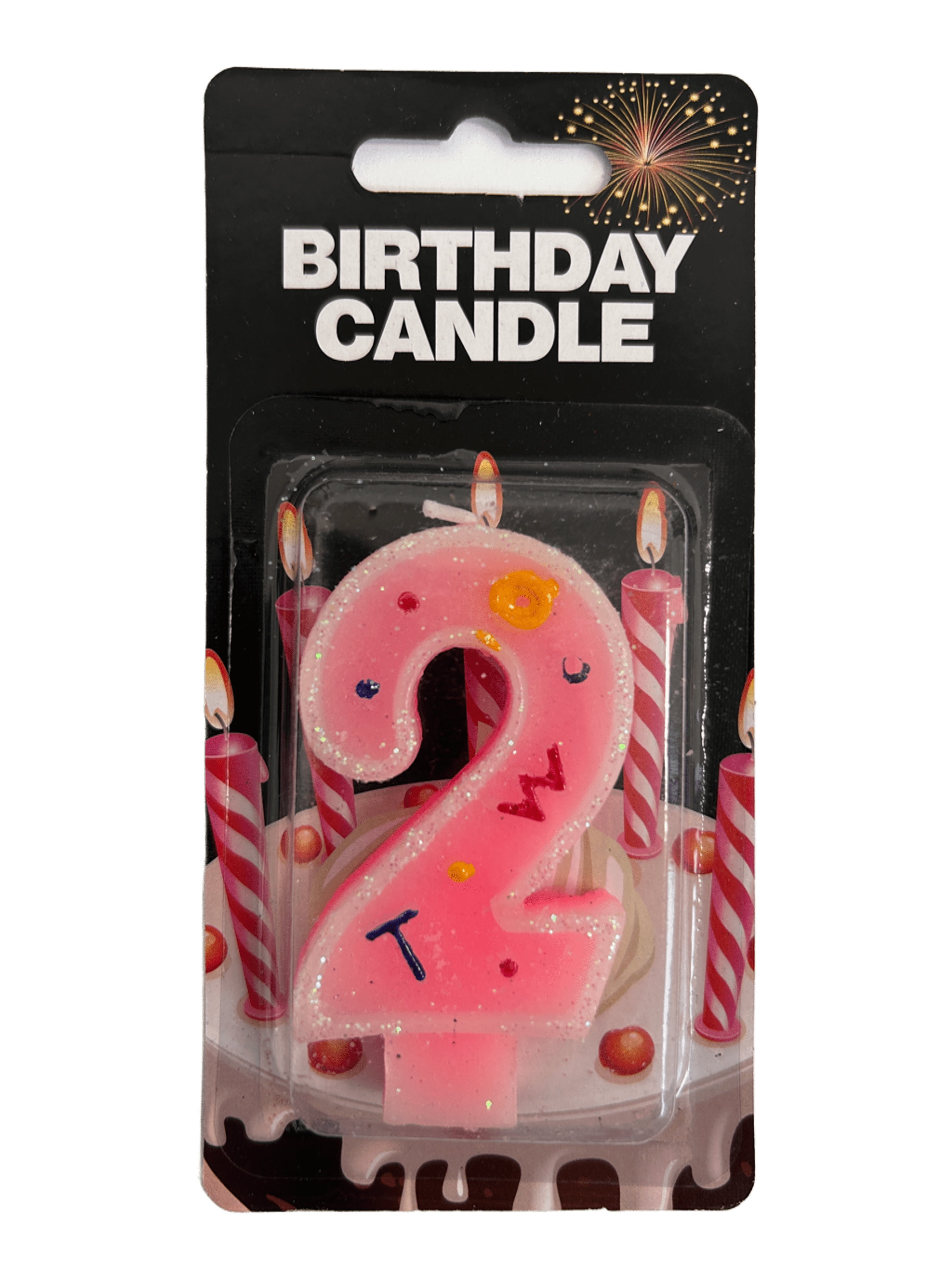 Number 2 Birthday Candles, Pink with Glitter Outline, Perfect for ...