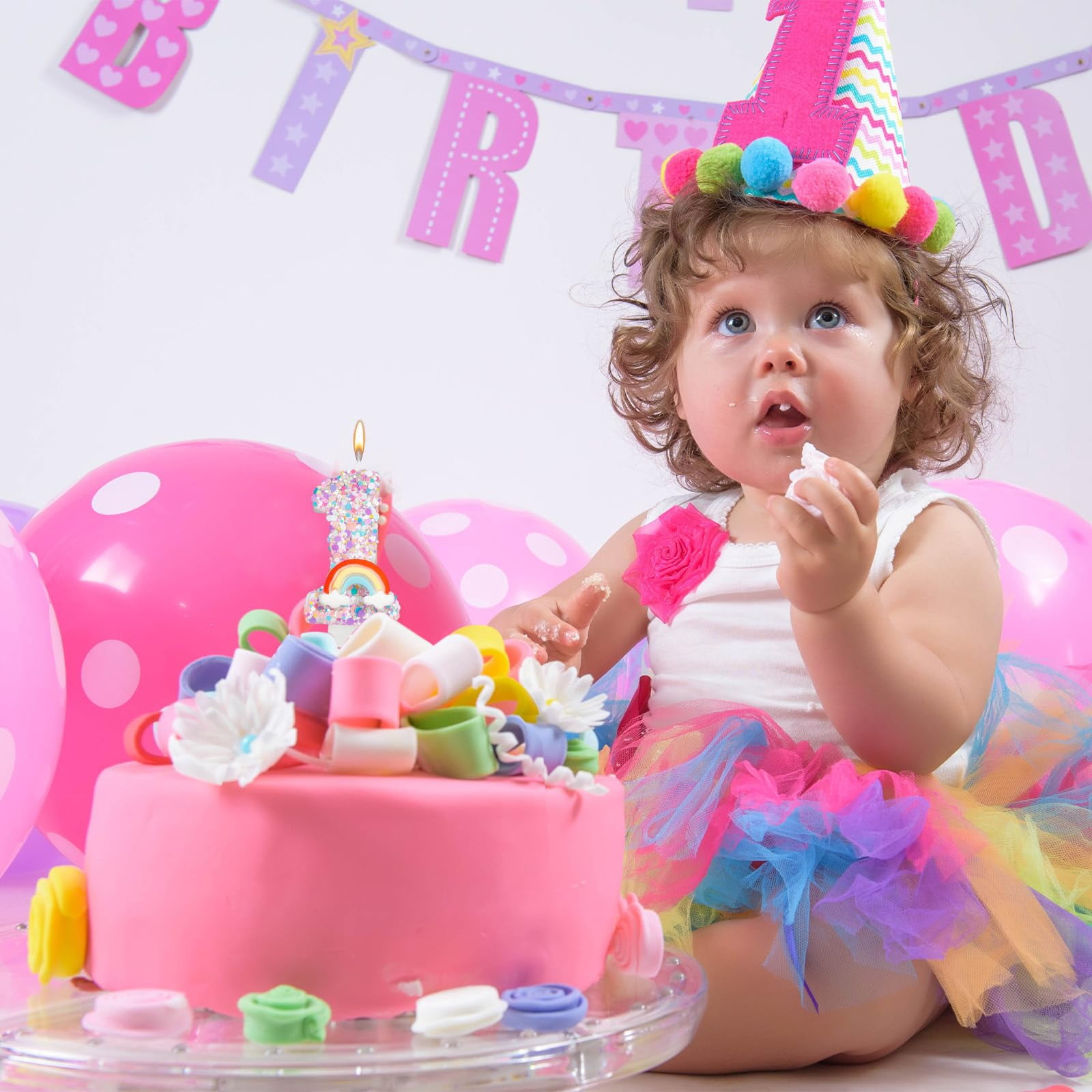 Number 2 Candle, AJH3 Birthday Candles for Cake, 2nd Rainbow Birthday ...