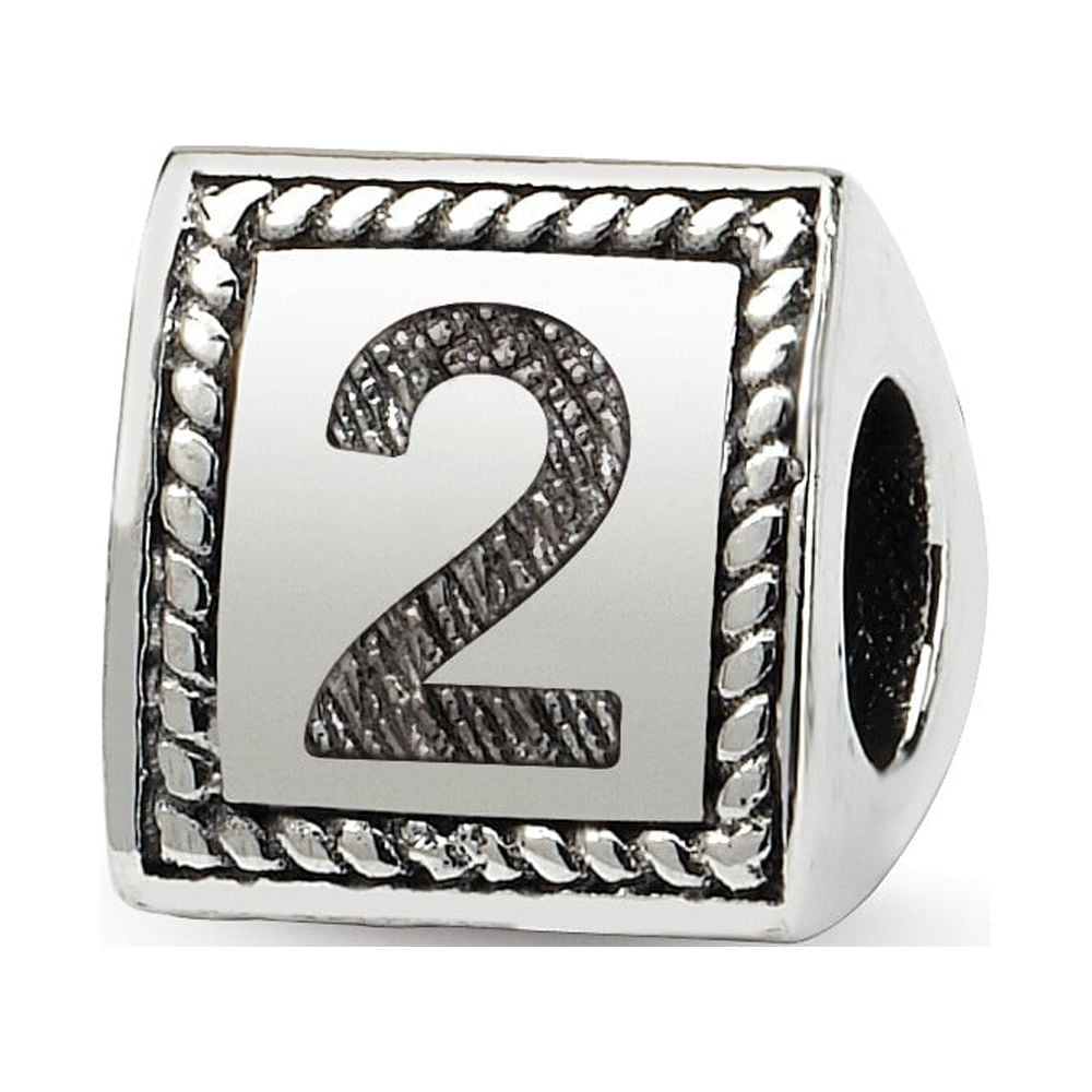 Number 2 Triangle Block Charm .925 Sterling Silver Antiqued Reflection ...