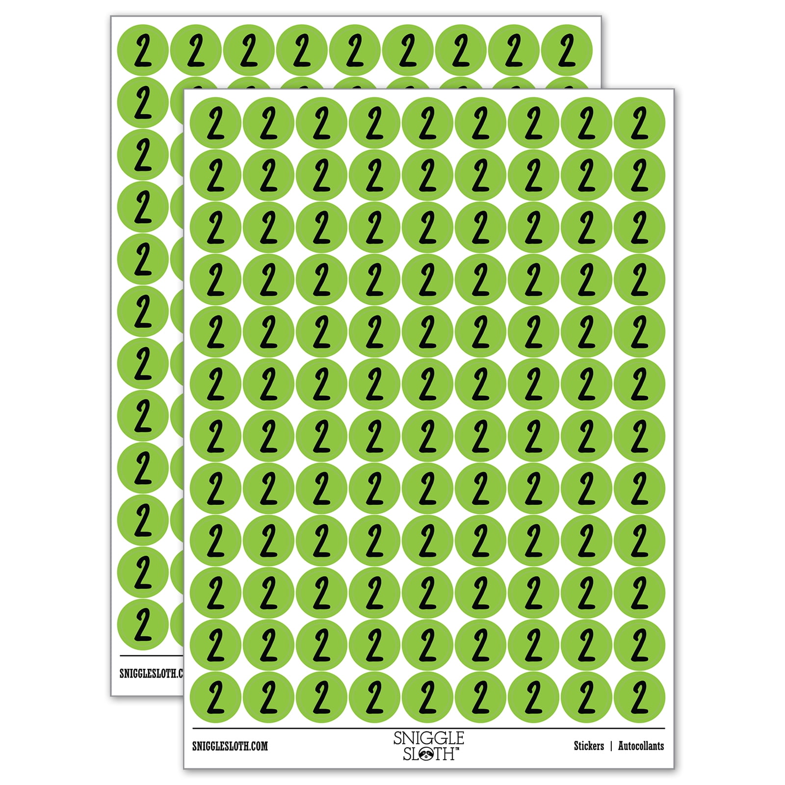Number 2 Two Felt Marker Font 200+ Round Stickers - Light Green - Matte ...