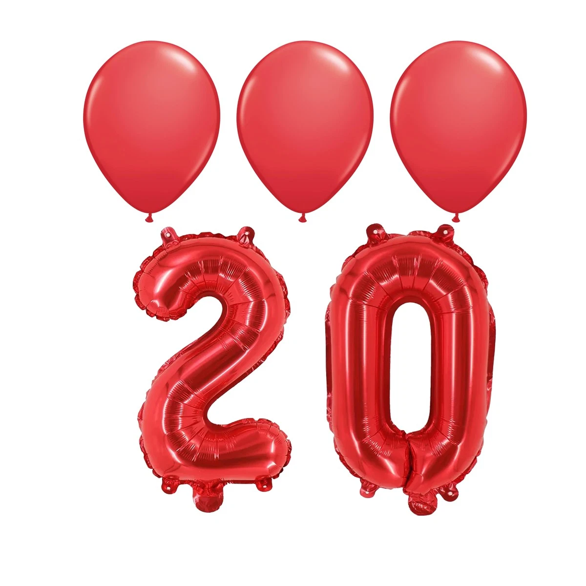 Number 20 Red Balloon 32 Inch Foil Mylar Birthday Milestone 3 Red Latex ...