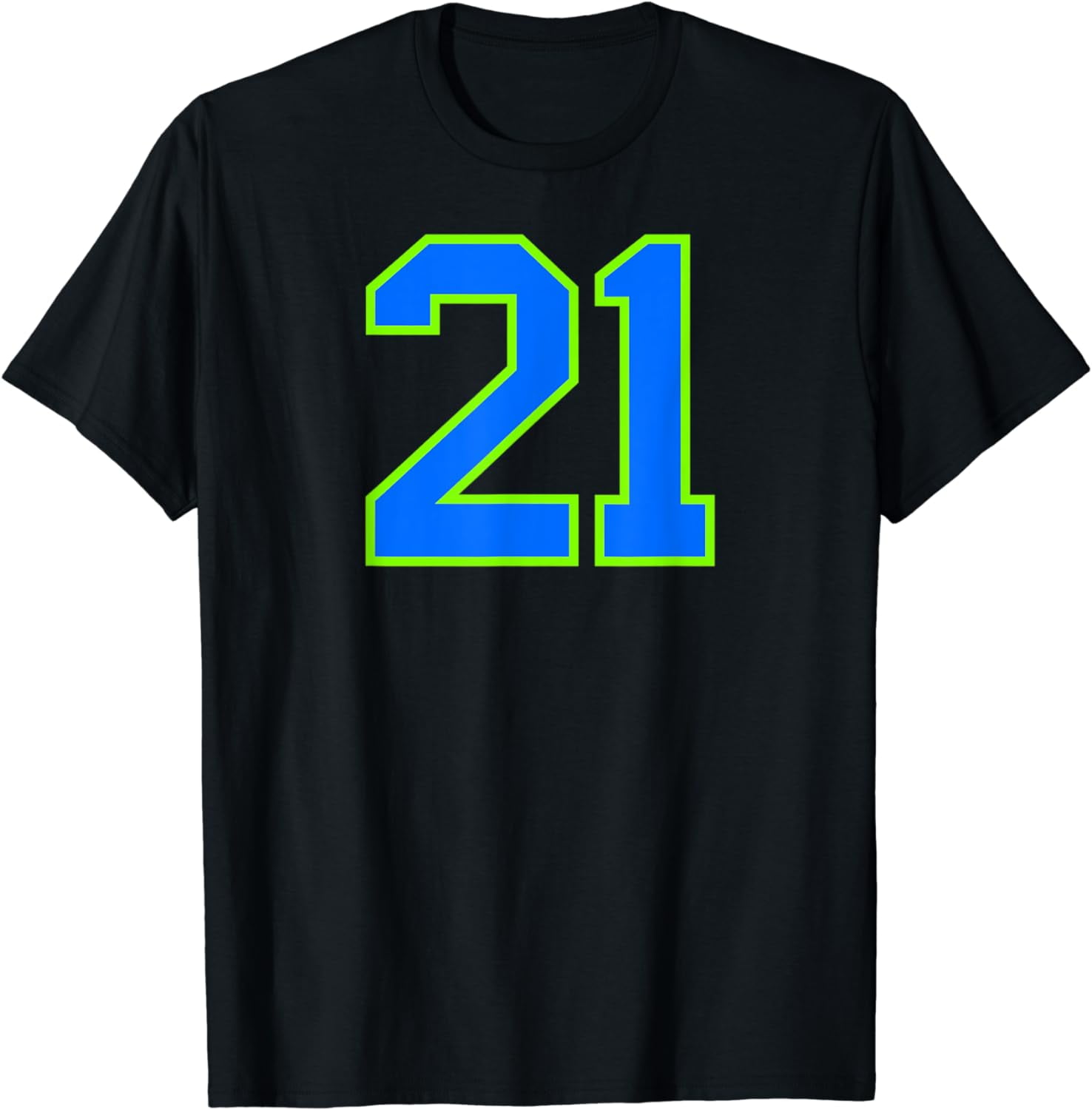 Number #21 Sports Jersey Uniform Blue Green Lucky Number T-Shirt ...