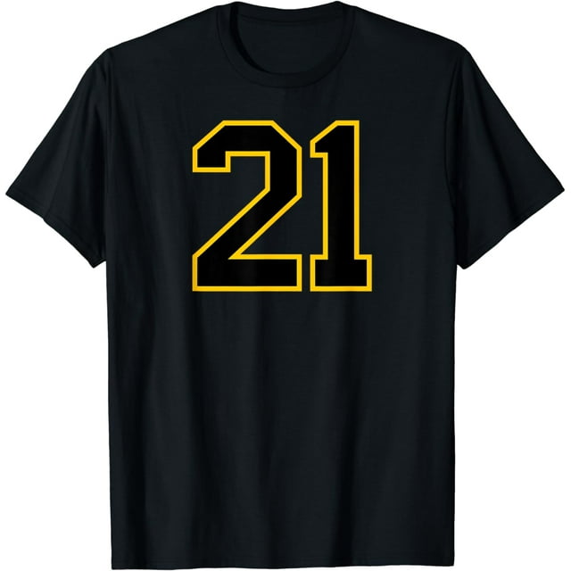 Number #21 Sports Jersey Uniform Yellow Black Lucky Number T-Shirt ...