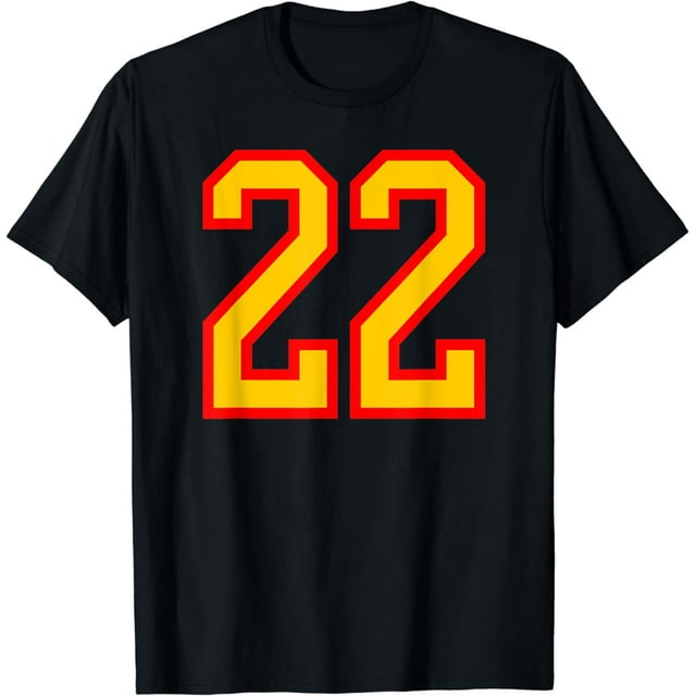 Number #22 Red Yellow Sports Jersey Birthday Lucky Number 22 T-Shirt ...