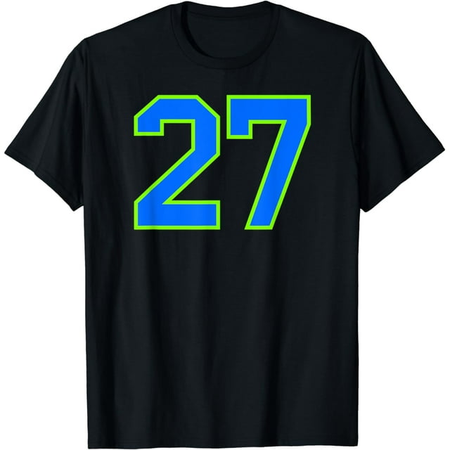 Number #27 Sports Jersey Uniform Blue Green Lucky Number T-Shirt ...