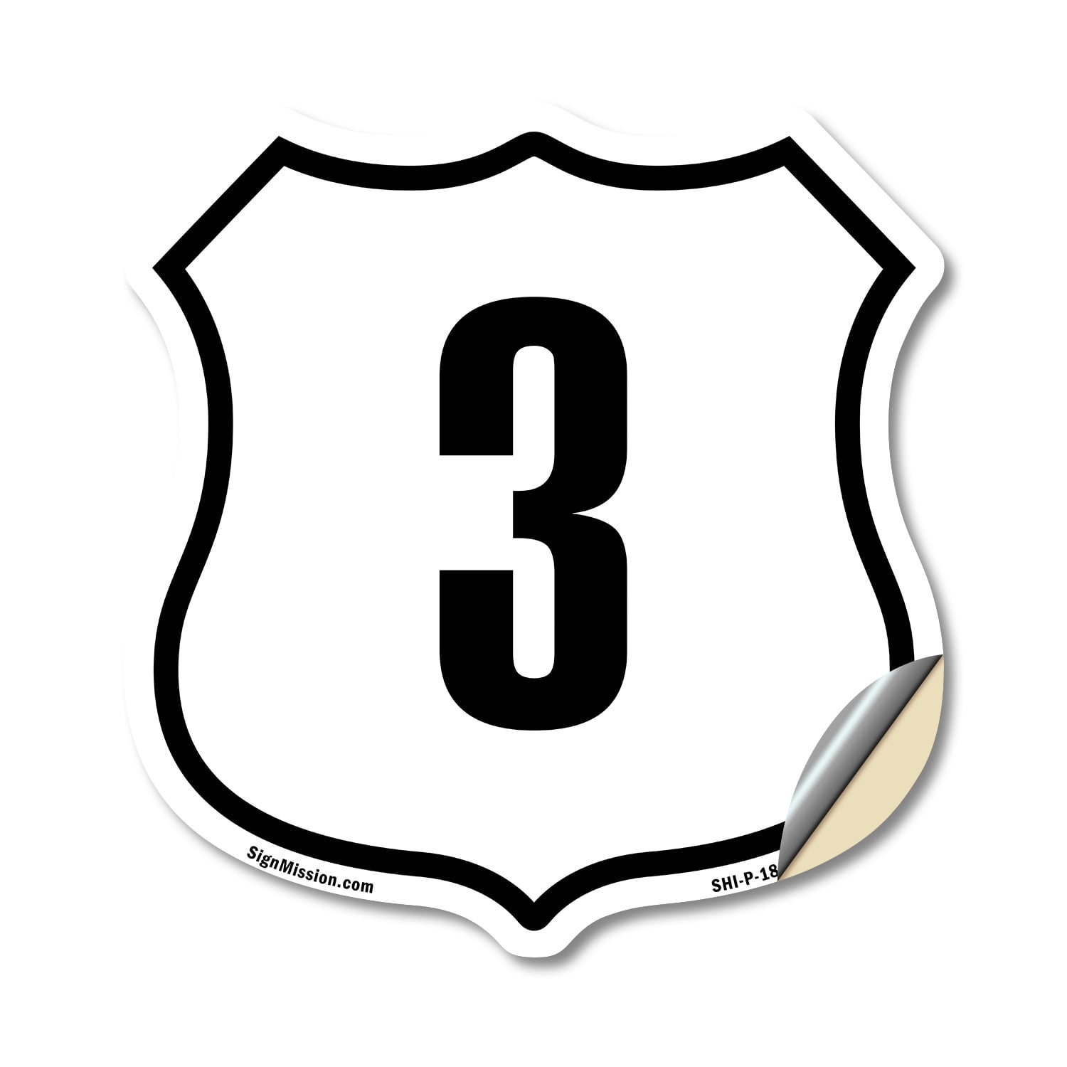 Number 3 12 inch X 12 inch Shield Shaped Heavy Duty 3.2 mil Vinyl Decal ...