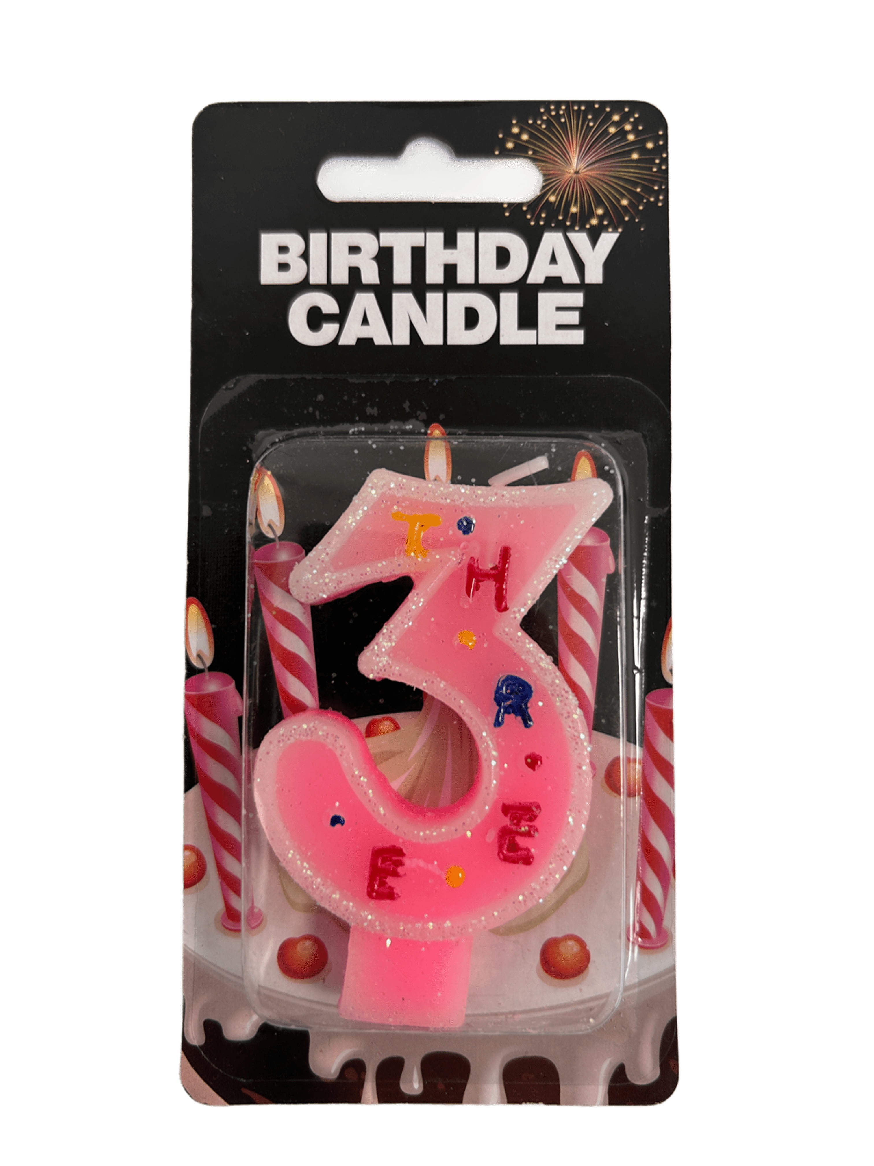 Number 3 Birthday Candles, Pink with Glitter Outline, Perfect for ...