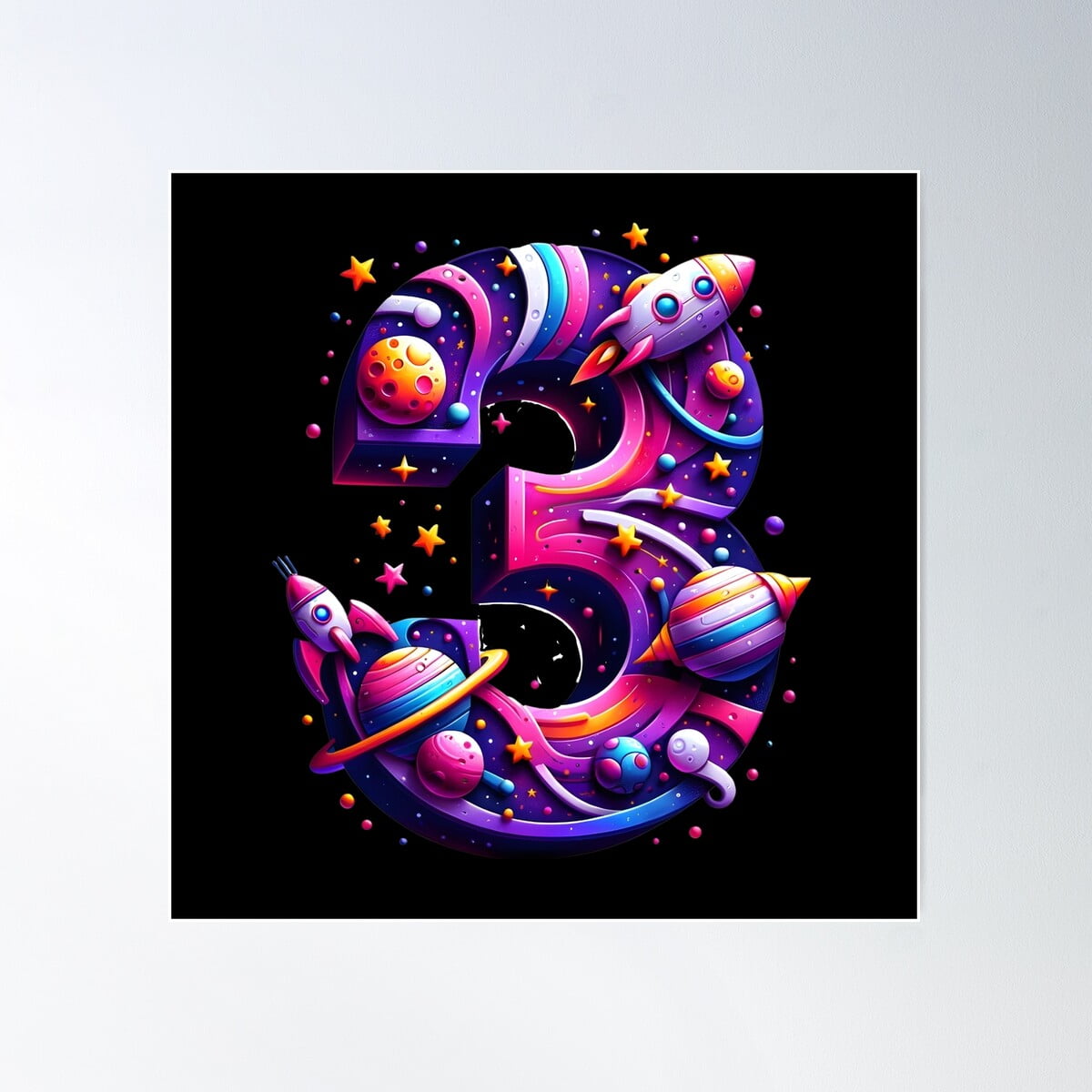 Number 3 Poster Wall Art, Modern Wall Decor For Living Room Bedroom ...