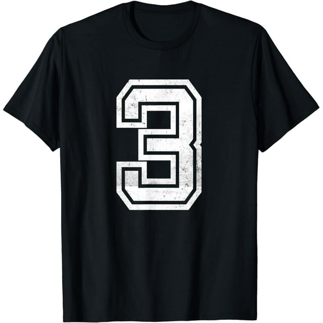 Number #3 Sports Jersey Lucky No. Birthday Age Distressed T-Shirt ...