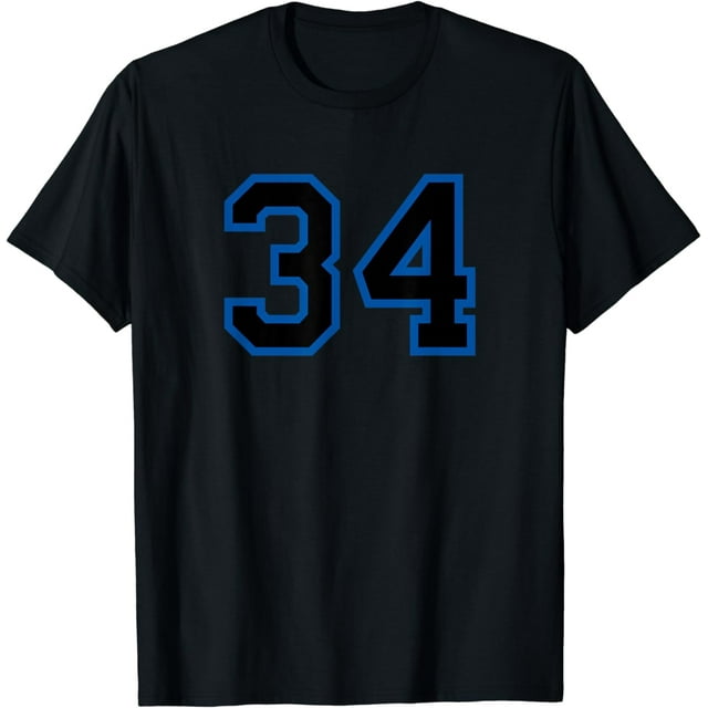 Number #34 Sports Jersey Uniform Blue Black Lucky Number T-Shirt ...