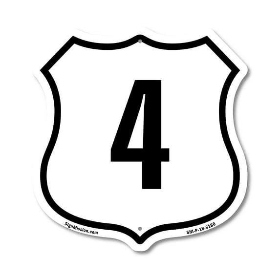 Number 4 6 inch X 6 inch Shield Shaped Commercial Grade Plastic Sign ...