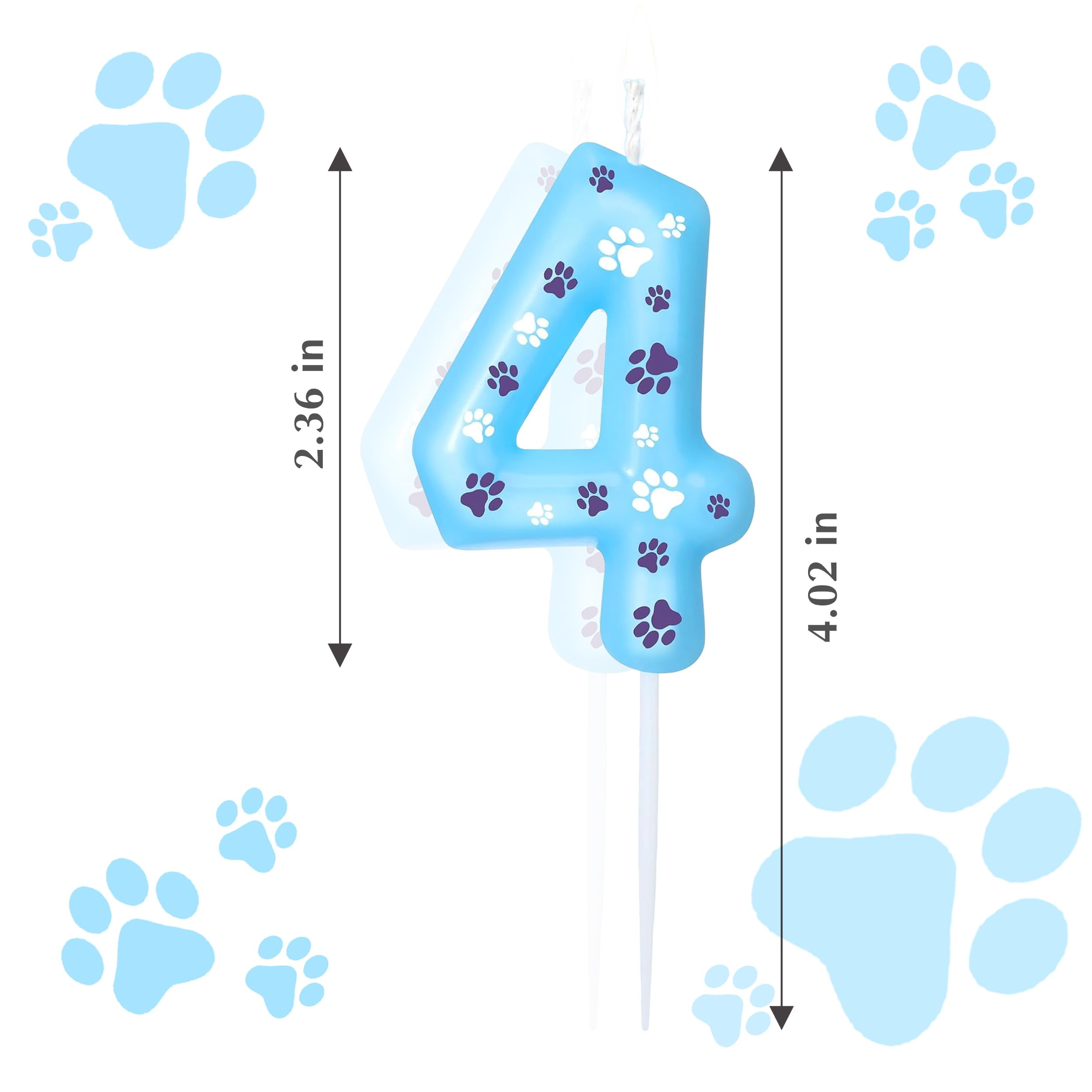 Number 4 Blue AJH3 Dog Paw Birthday Candles, Numeral Cake Toppers, 4th ...