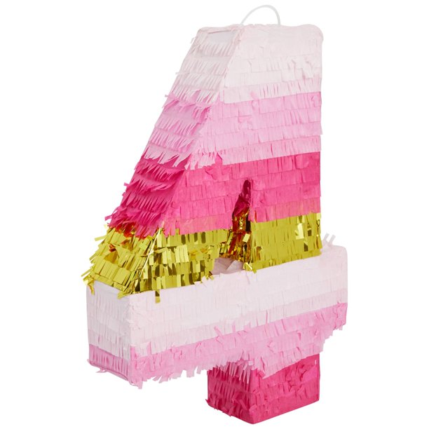 Number 4 Pinata, Pink and Gold Foil for Girls 4th Birthday Party ...