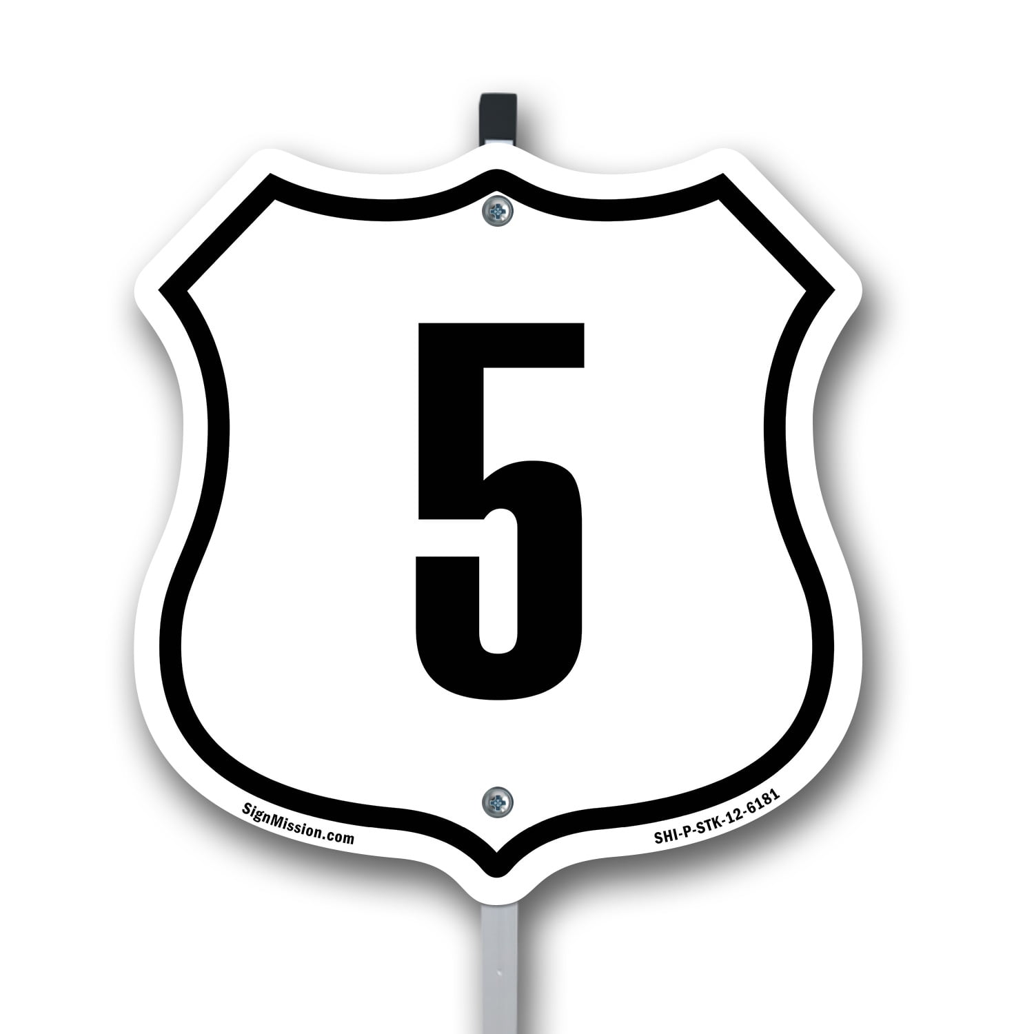 Number 5 12 inch X 12 inch Shield Shaped Commercial Grade Plastic Sign ...