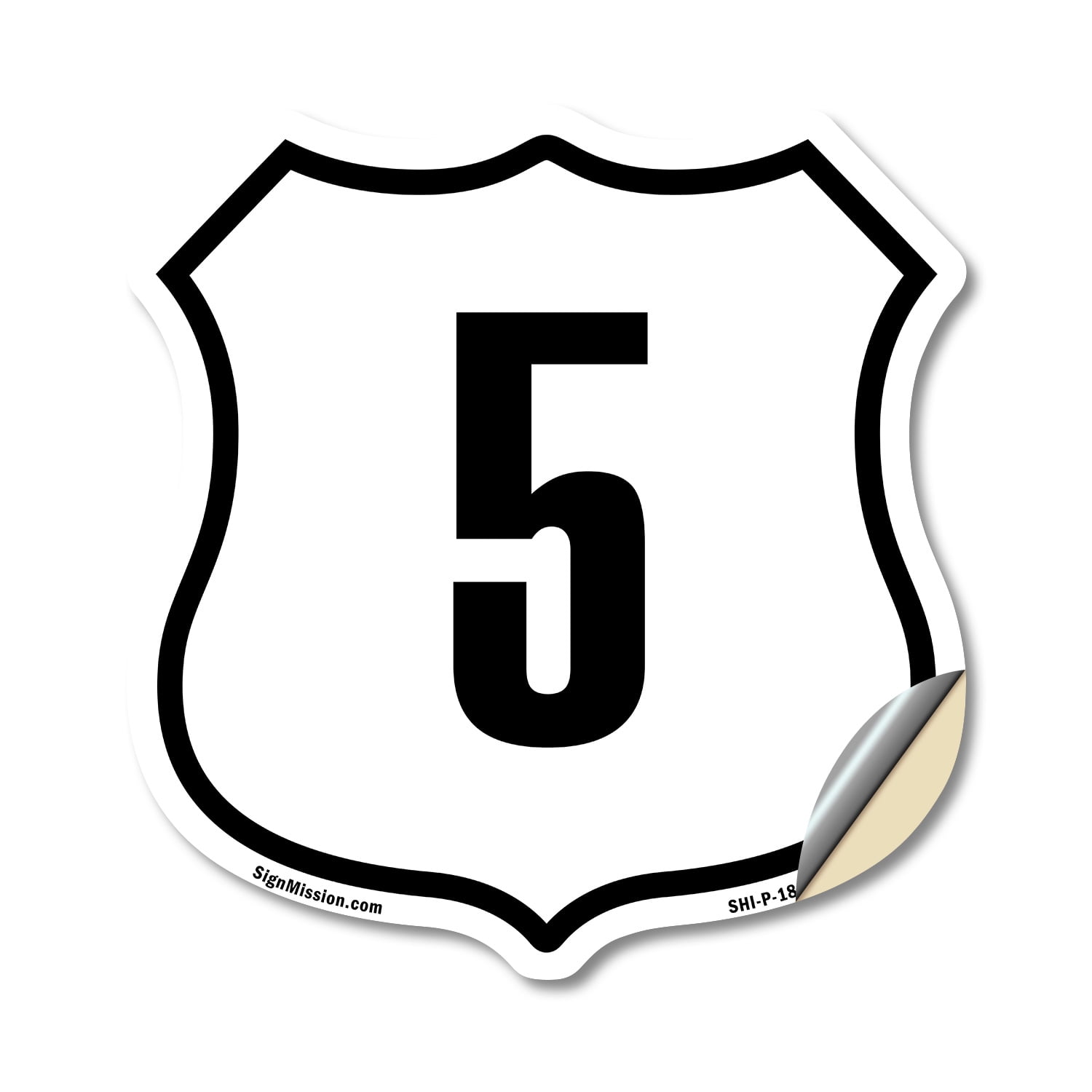 Number 5 18 inch X 18 inch Shield Shaped Heavy Duty 3.2 mil Vinyl Decal ...