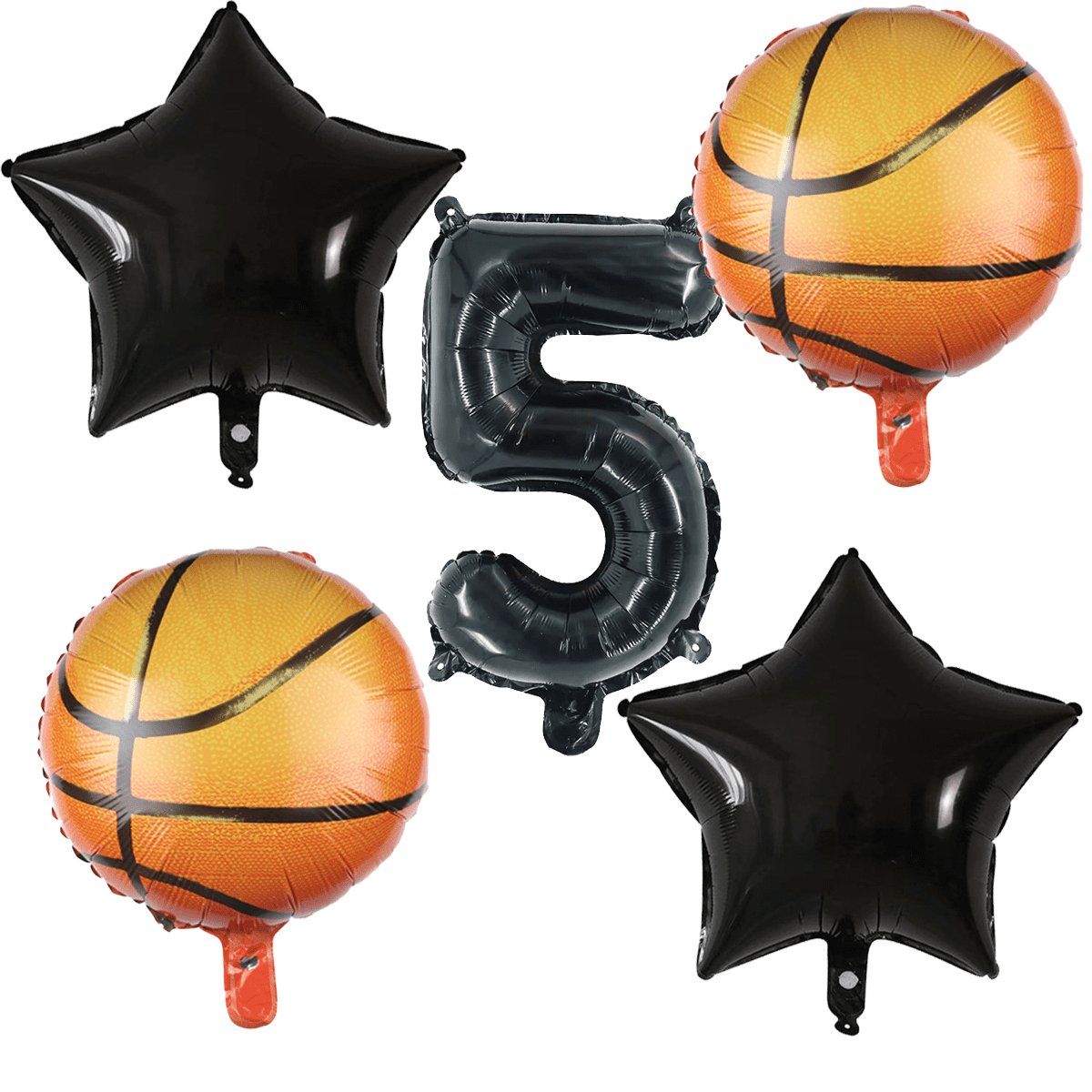 Number 5 Basketball Party Balloons Black Orange 5th Birthday Balloons ...