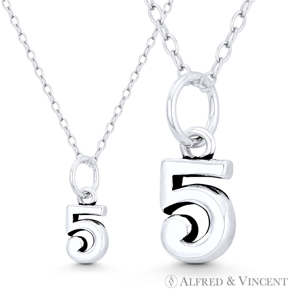 Number "5" Charm Numerical Charm Pendant & Chain Necklace in Oxidized ...